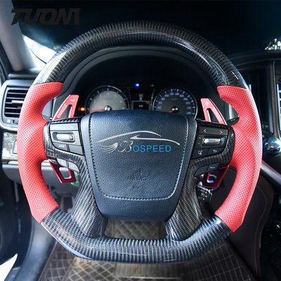Toyota Crown Carbon Fiber Steering Wheel Red Perforated Leather Auto Parts