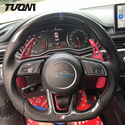 Black Round Led Leather Audi Carbon Fiber Steering Wheel Plain Weave OEM